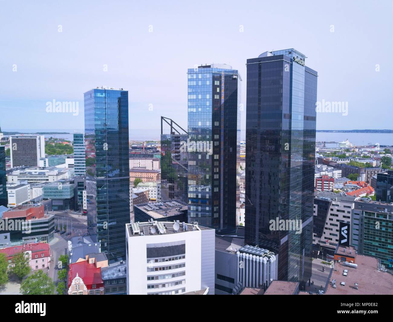 TALLINN, ESTONIA - MAY, 2018 Aerial cityscape of modern business ...