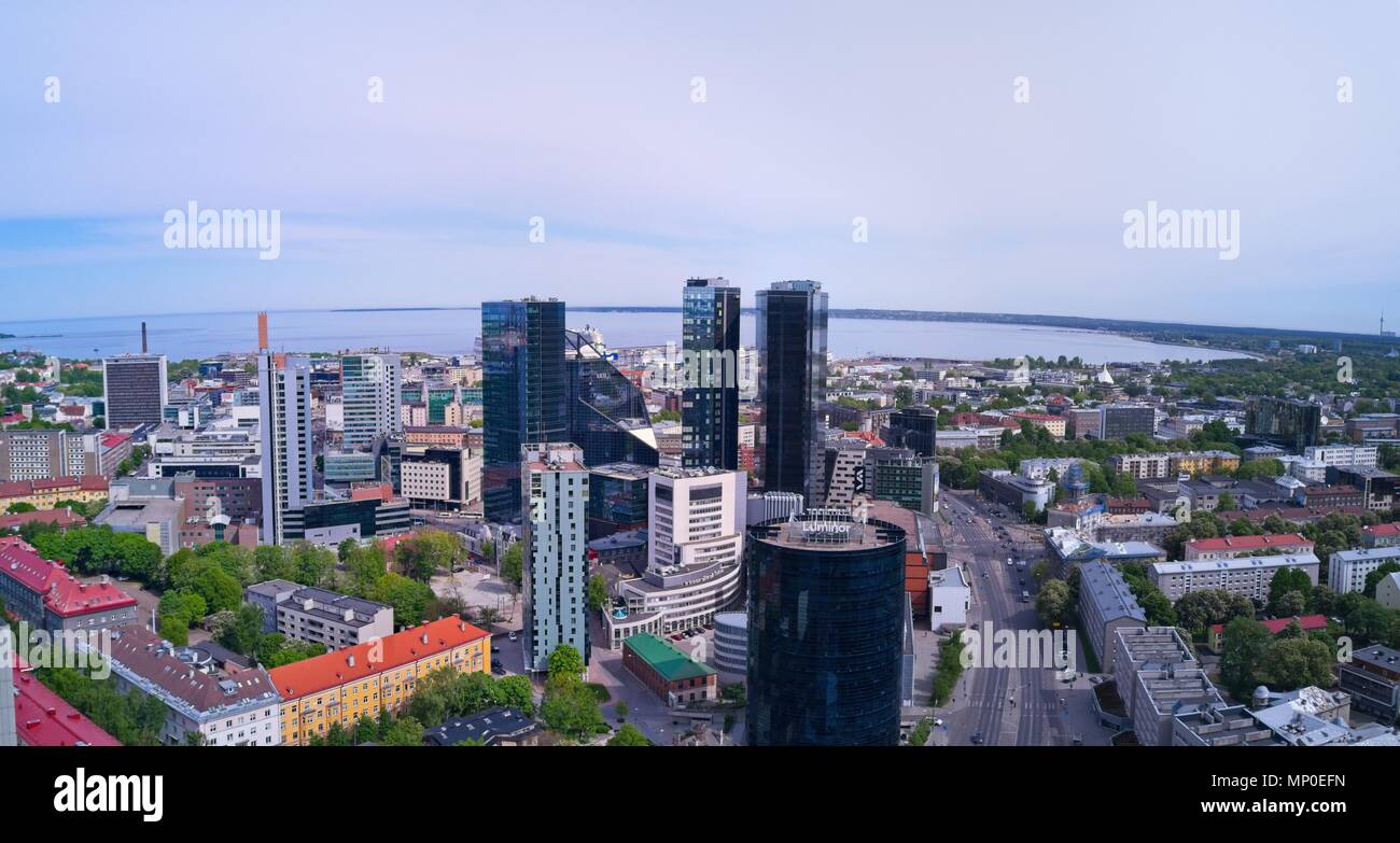 TALLINN, ESTONIA - MAY, 2018 Aerial cityscape of modern business ...