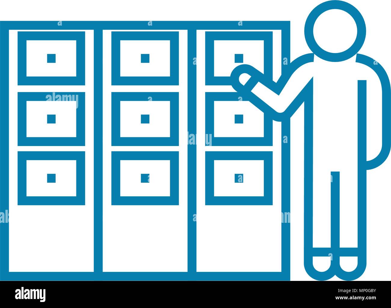 Archive worker linear icon concept. Archive worker line vector sign ...