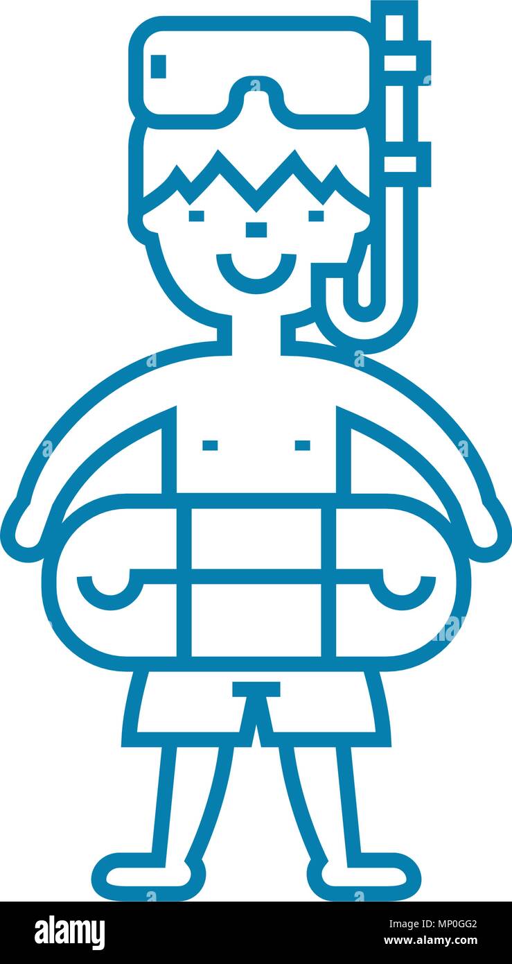 Bathing in the pond linear icon concept. Bathing in the pond line ...