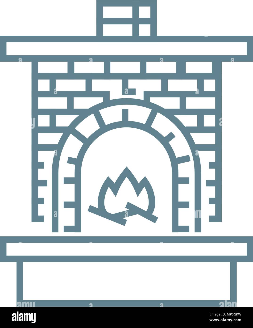 Brick fireplace linear icon concept. Brick fireplace line vector sign ...