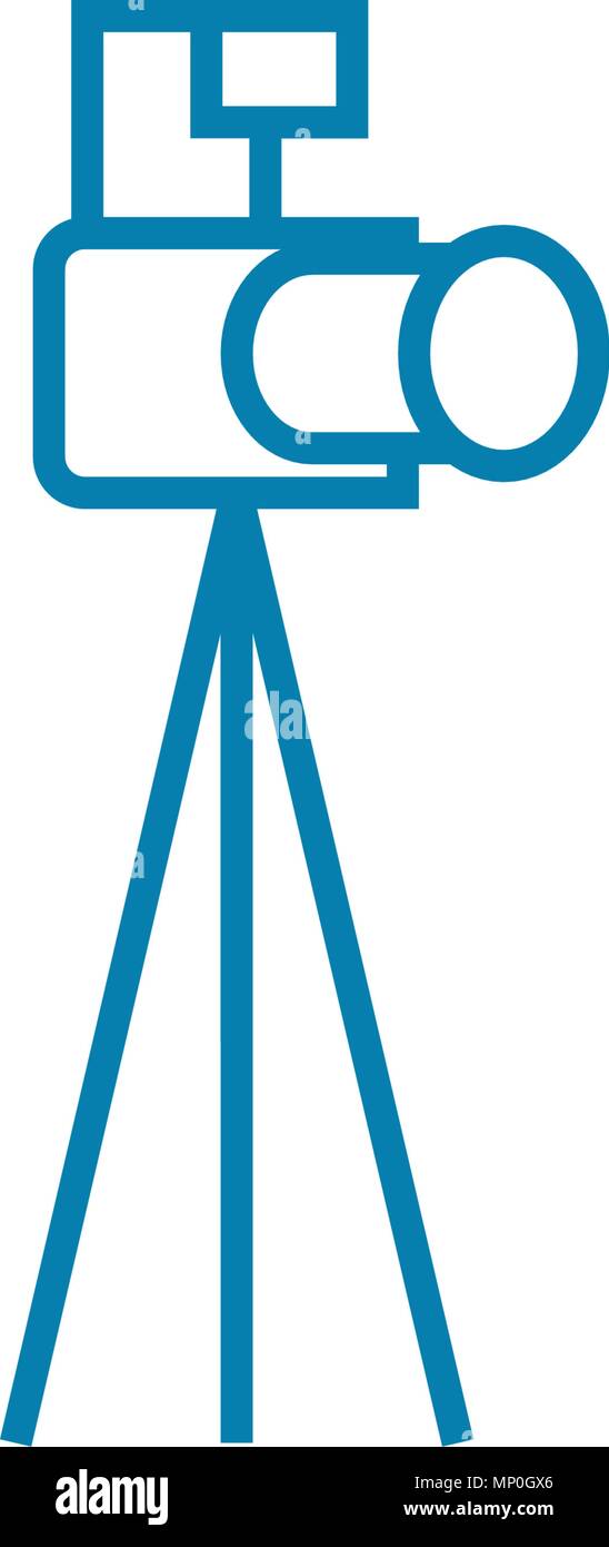 Camera with tripod linear icon concept. Camera with tripod line vector ...