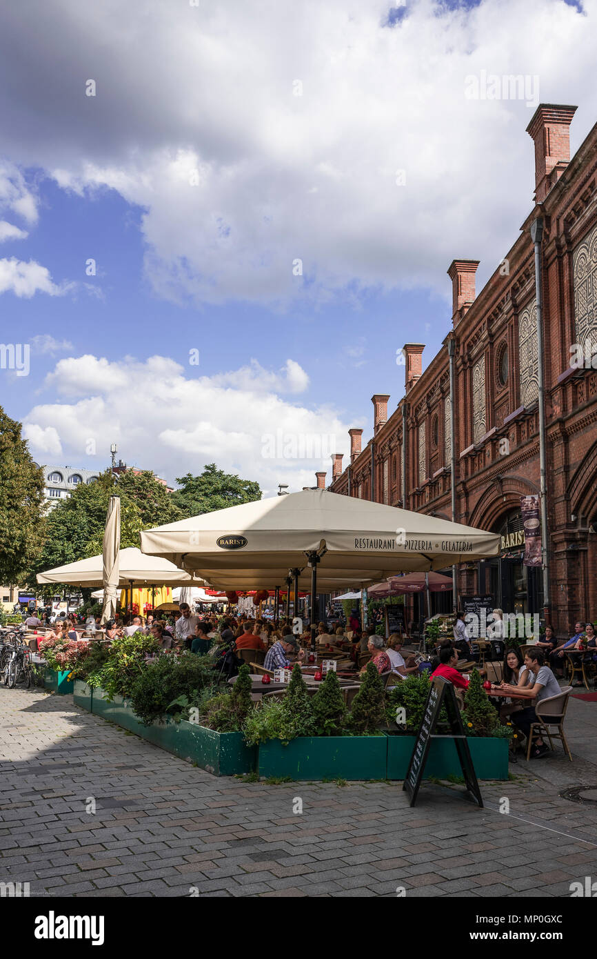 Berlin, Germany. Hackescher Markt area open-air Restaurants, Parasols ...