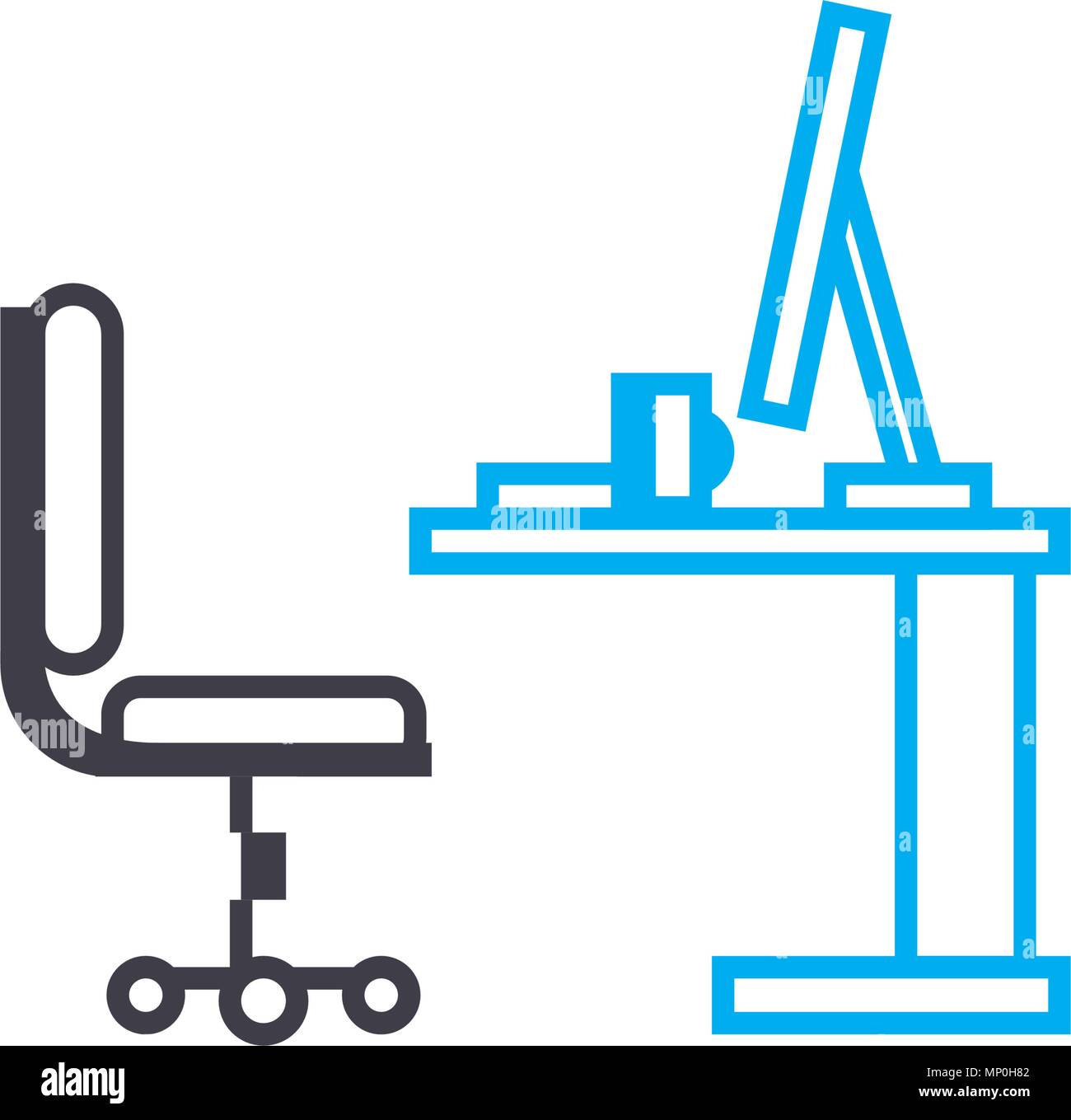 Computer desk linear icon concept. Computer desk line vector sign ...