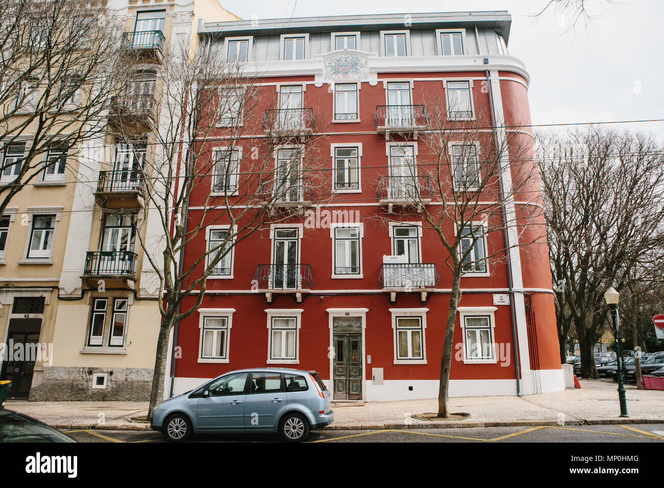 Lisbon, may 1, 2018: an Ordinary city street with residential buildings ...