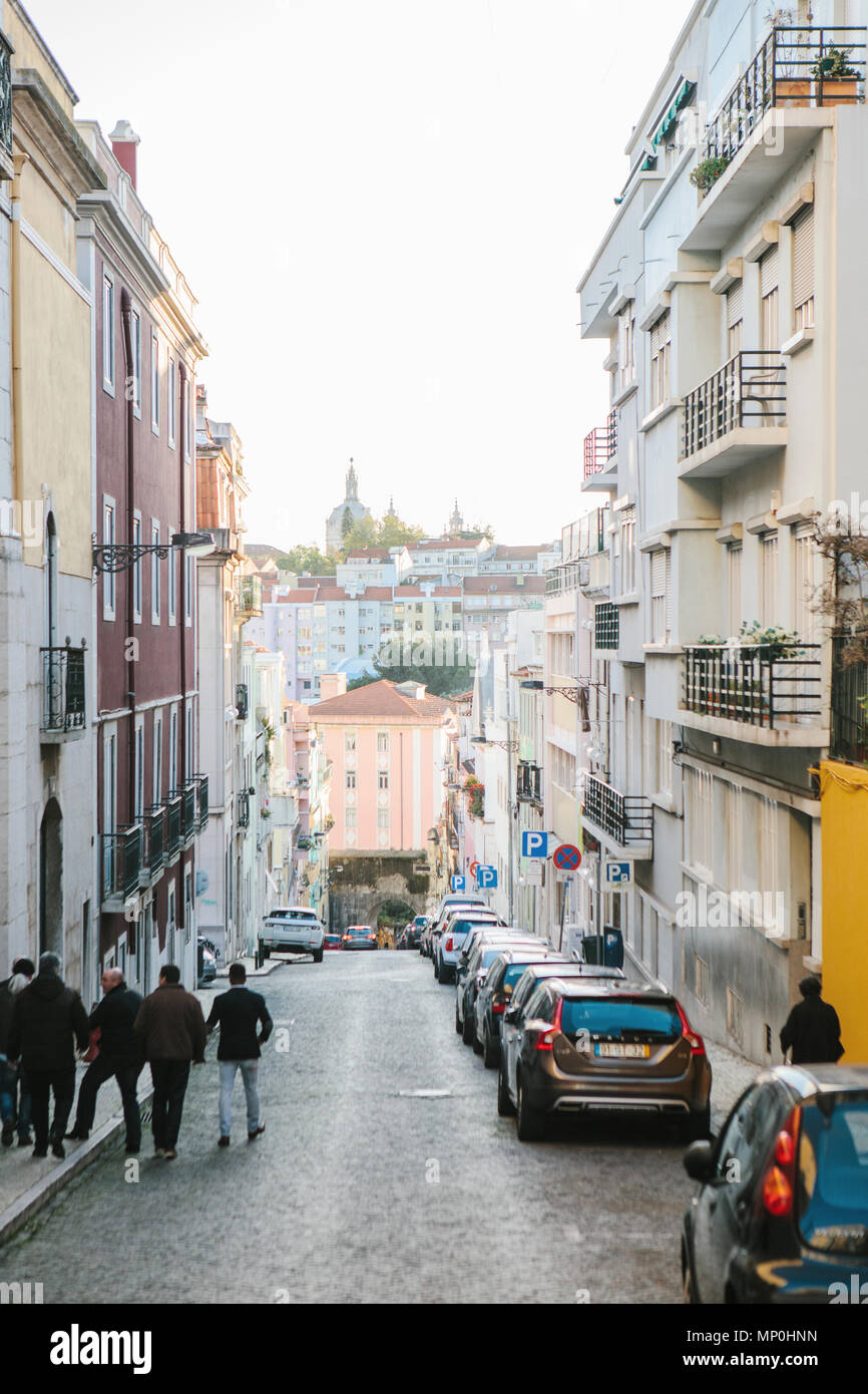 Lisbon, may 1, 2018: an Ordinary city street with residential buildings ...