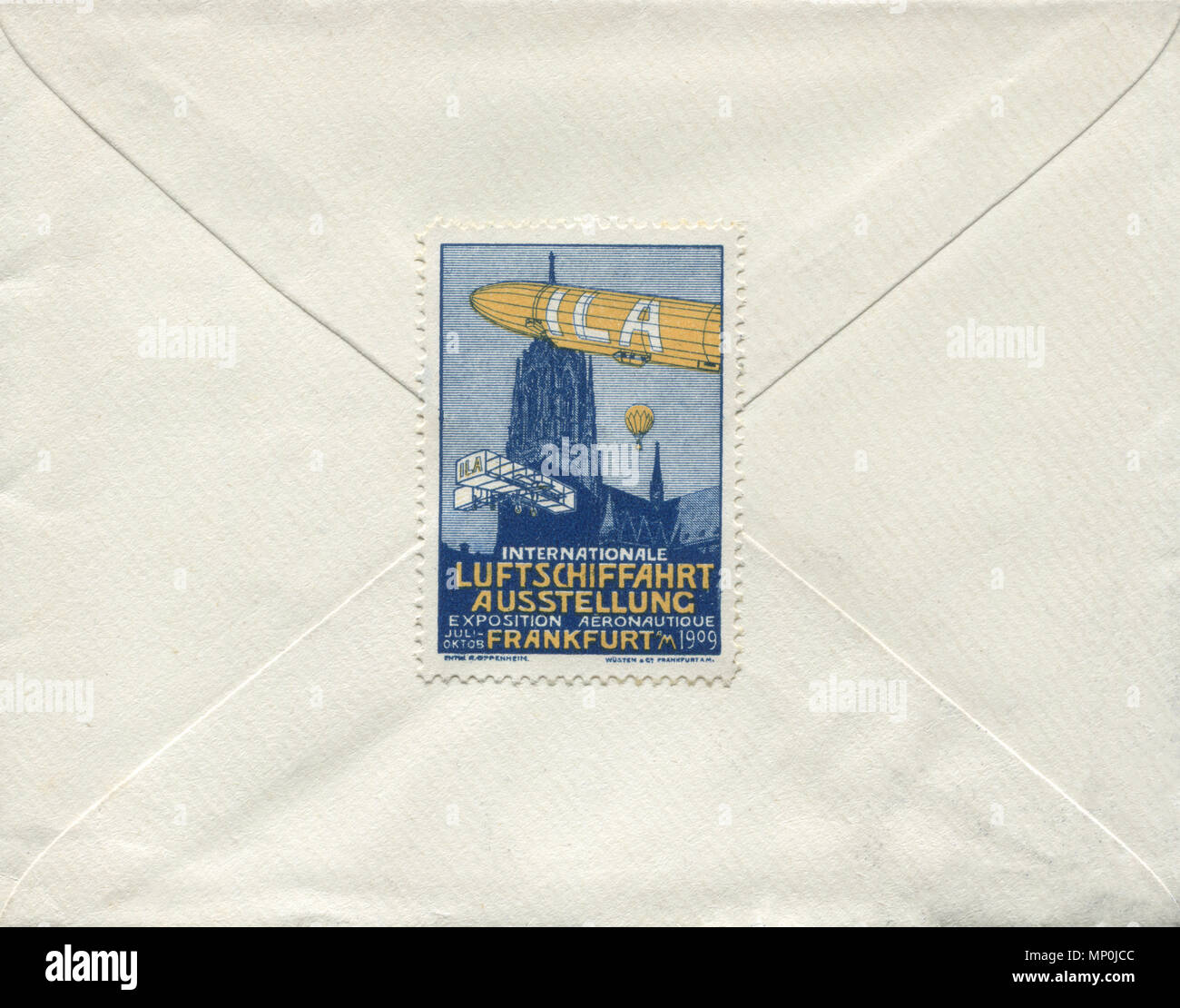 Old German postage stamp glued to the back of the envelope, 1909, ILA ...