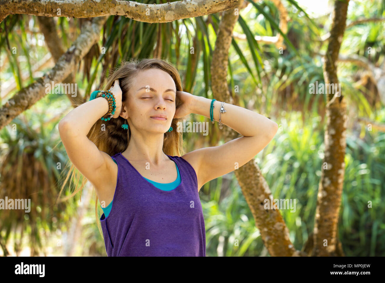 woman under the palm trees Stock Photo - Alamy