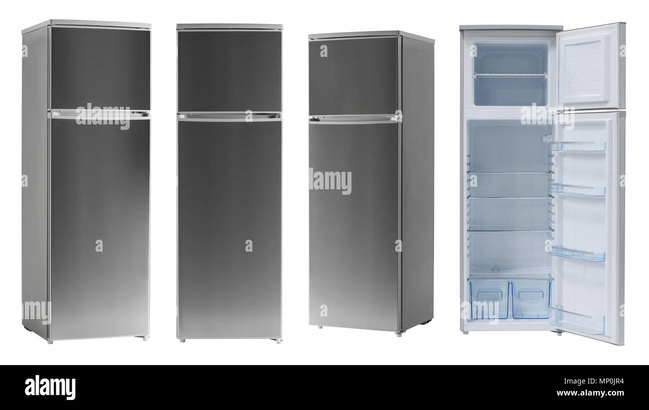 modern household refrigerator color dark metallic, four angles ...