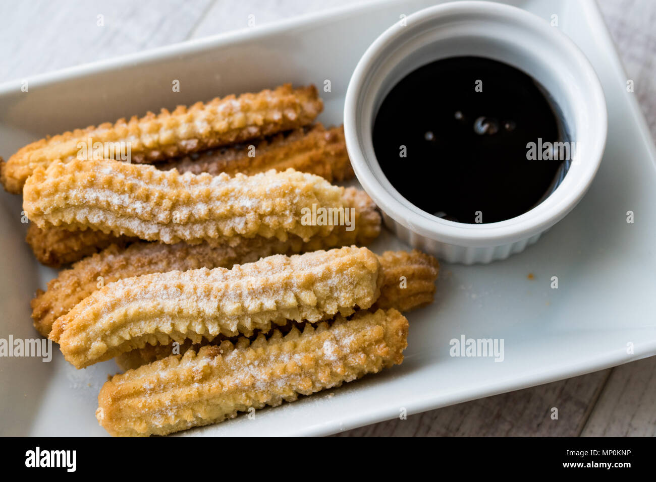 Spanish Dessert Churros with Chocolate Sauce / Baked Sweet Dough ...