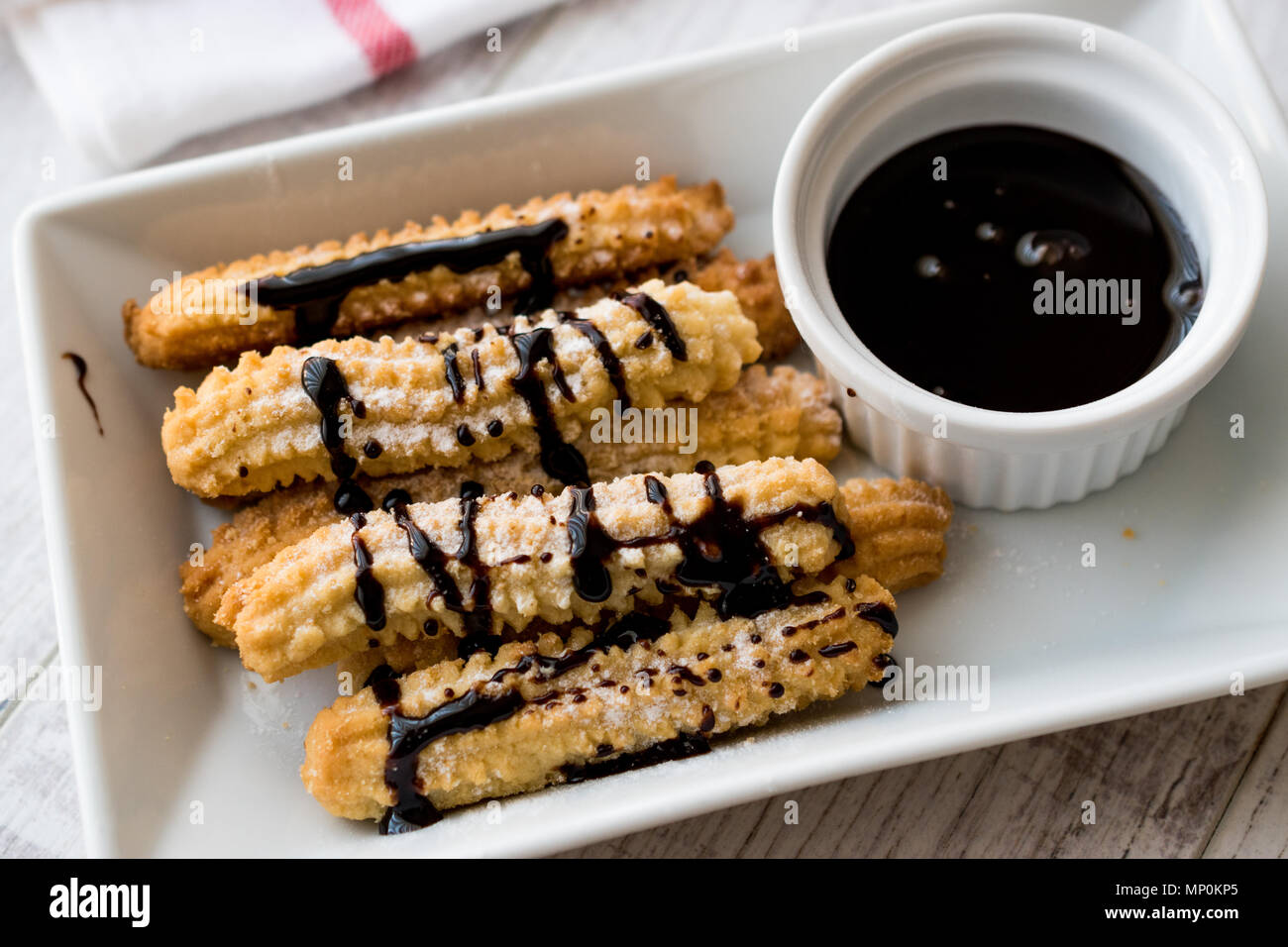 Spanish Dessert Churros with Chocolate Sauce / Baked Sweet Dough ...
