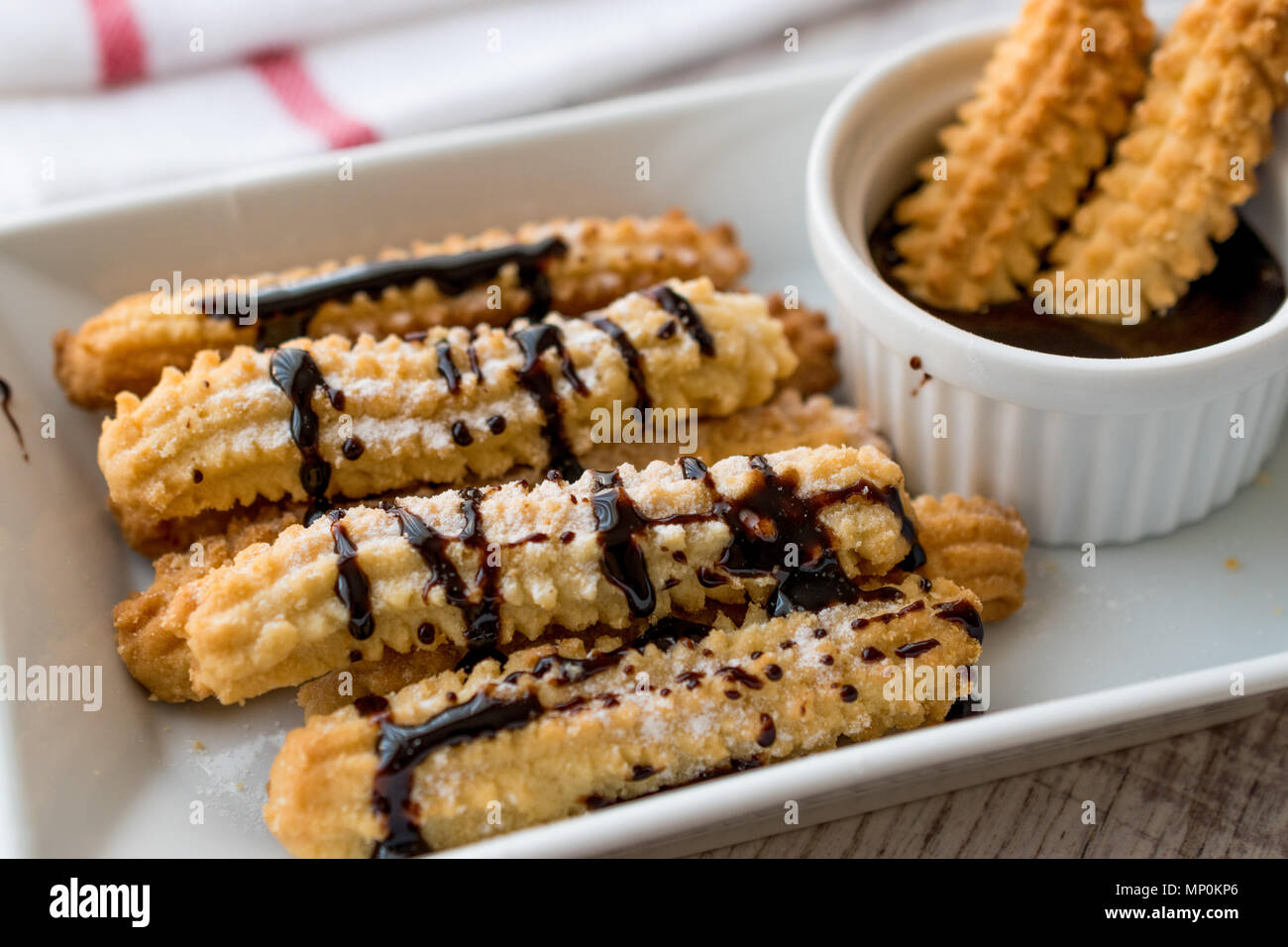 Spanish Dessert Churros with Chocolate Sauce / Baked Sweet Dough ...