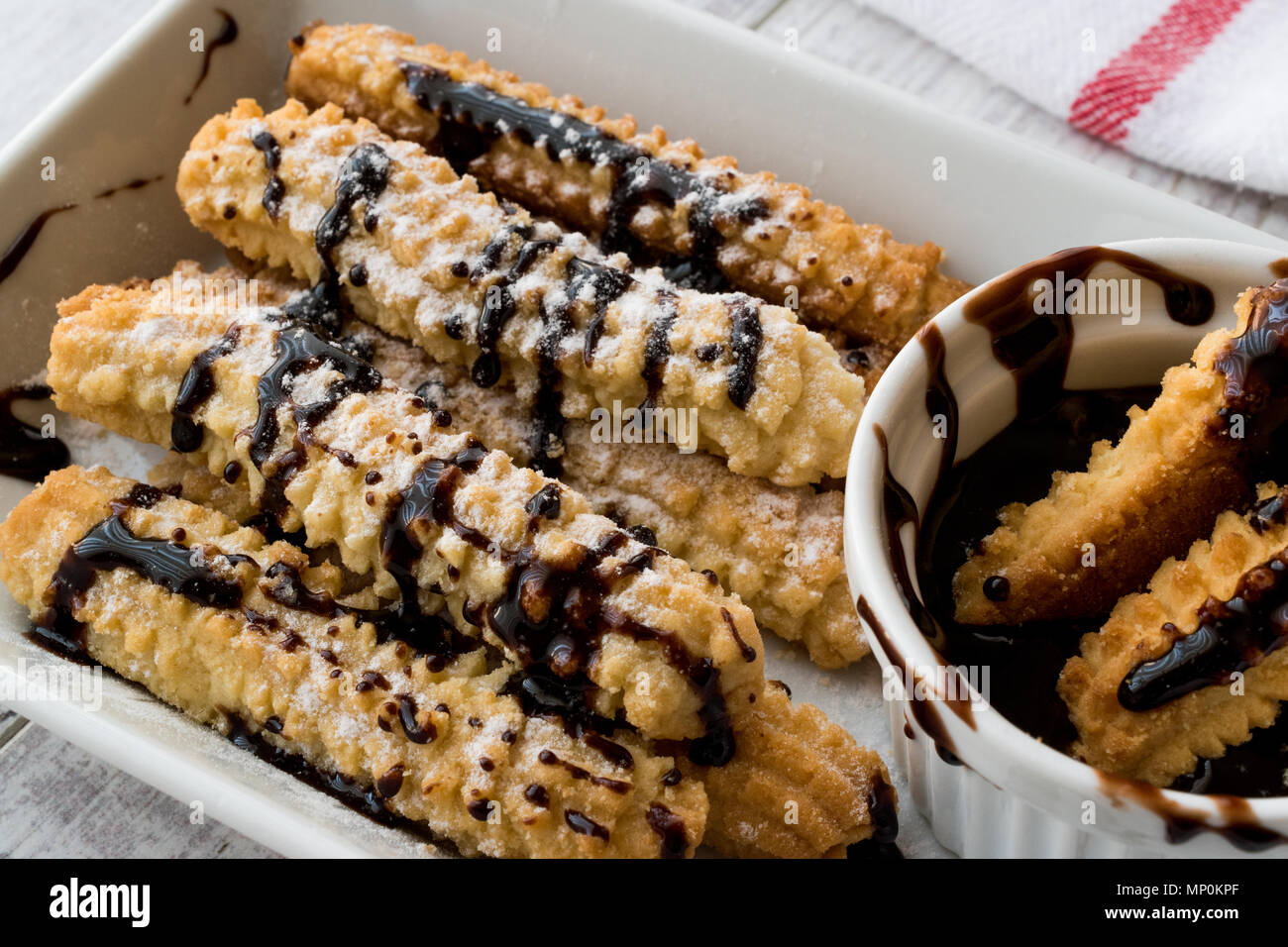 Spanish Dessert Churros with Chocolate Sauce / Baked Sweet Dough ...
