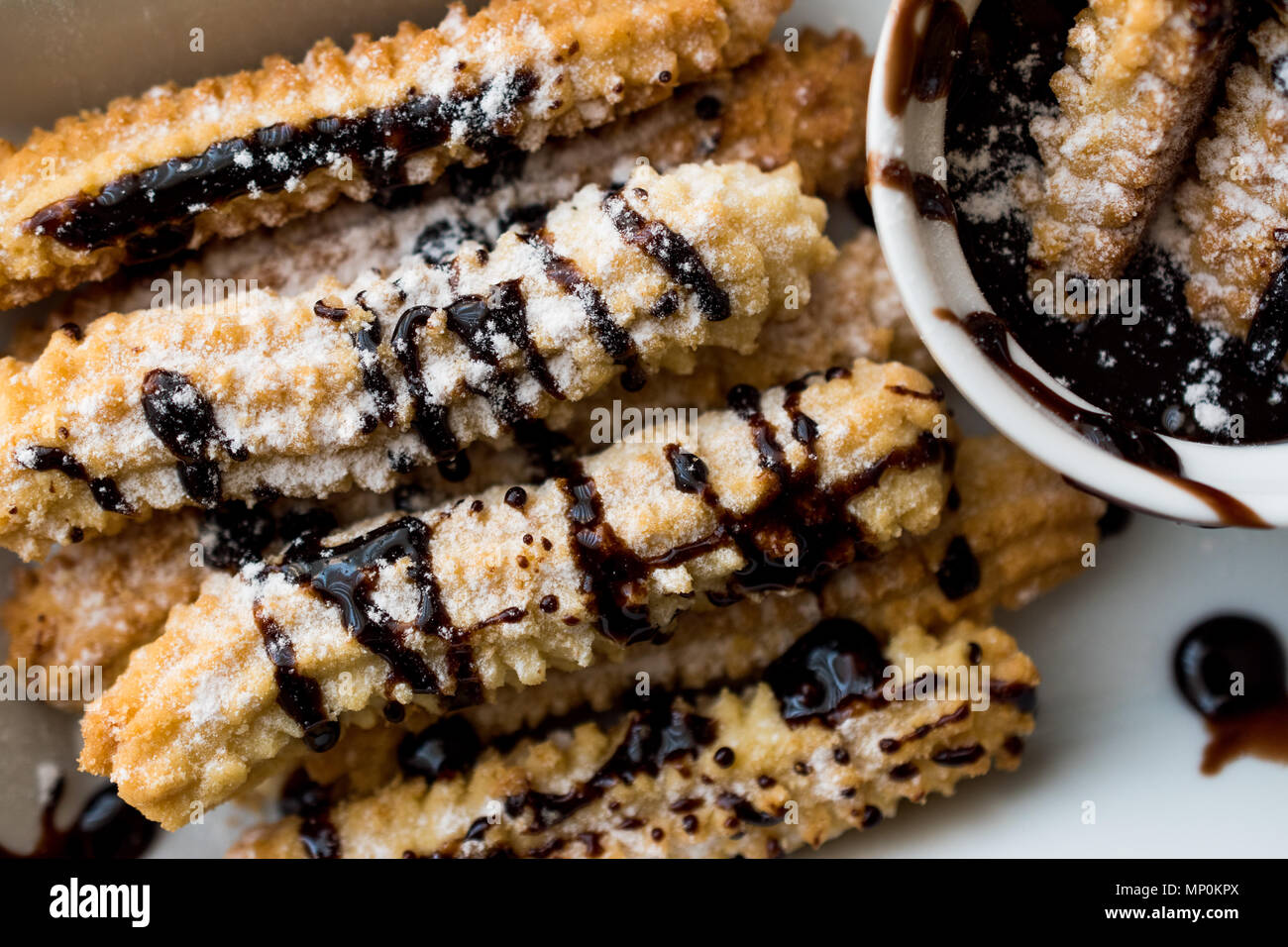 Spanish Dessert Churros with Chocolate Sauce / Baked Sweet Dough ...