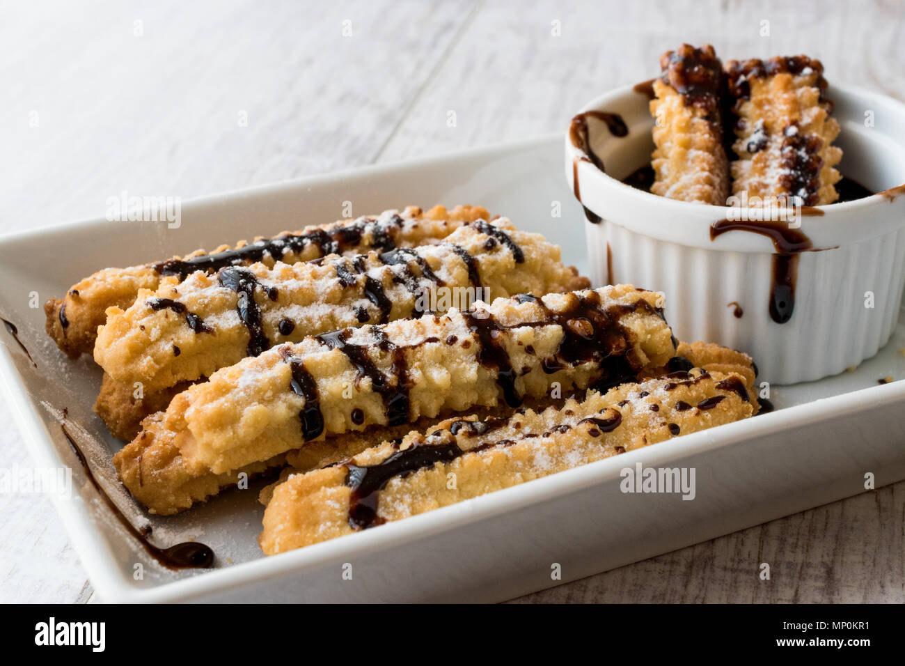 Spanish Dessert Churros with Chocolate Sauce / Baked Sweet Dough ...