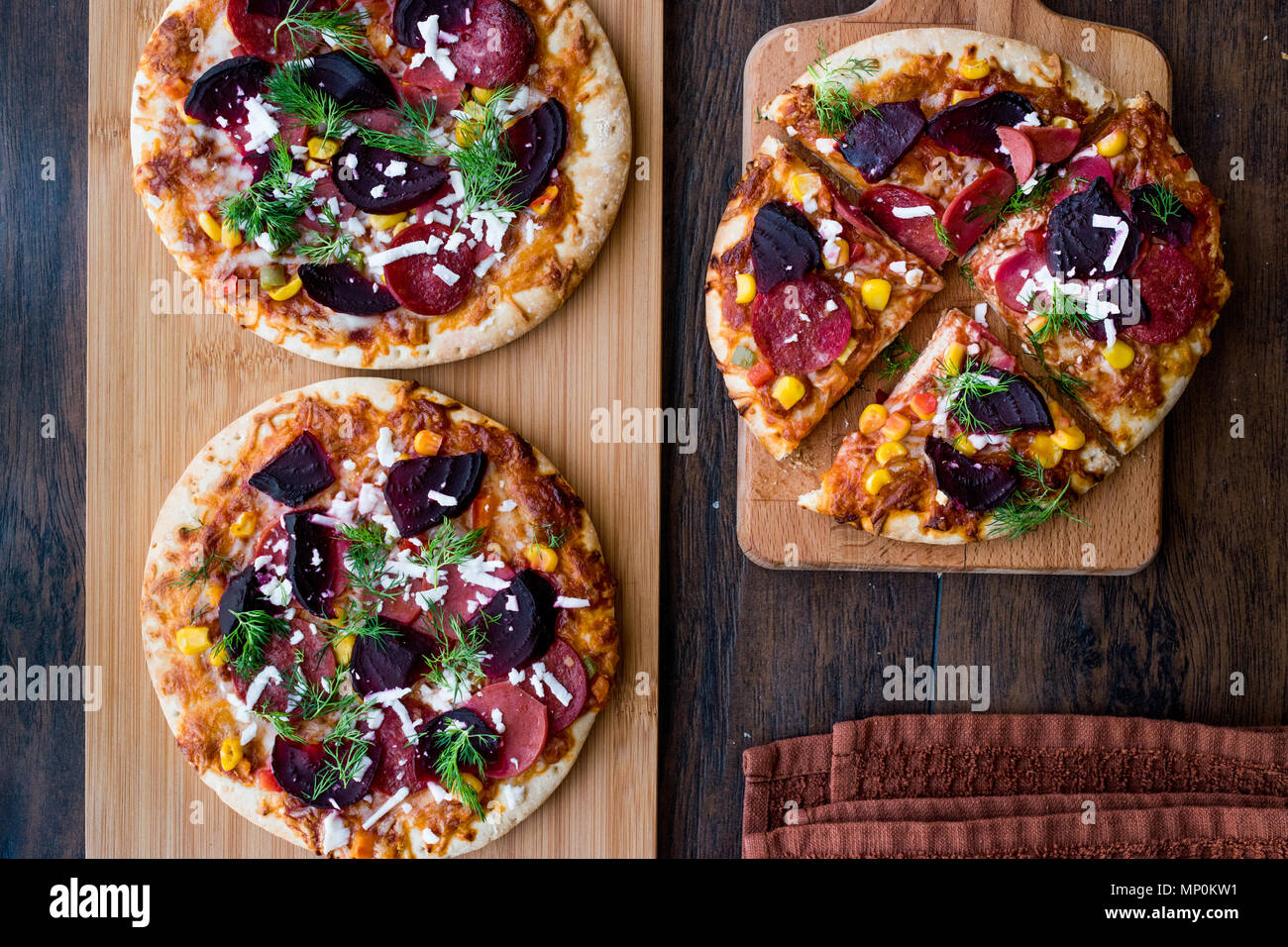 Mixed Pizza with Beetroot Ready to Eat. Fast Food Stock Photo - Alamy