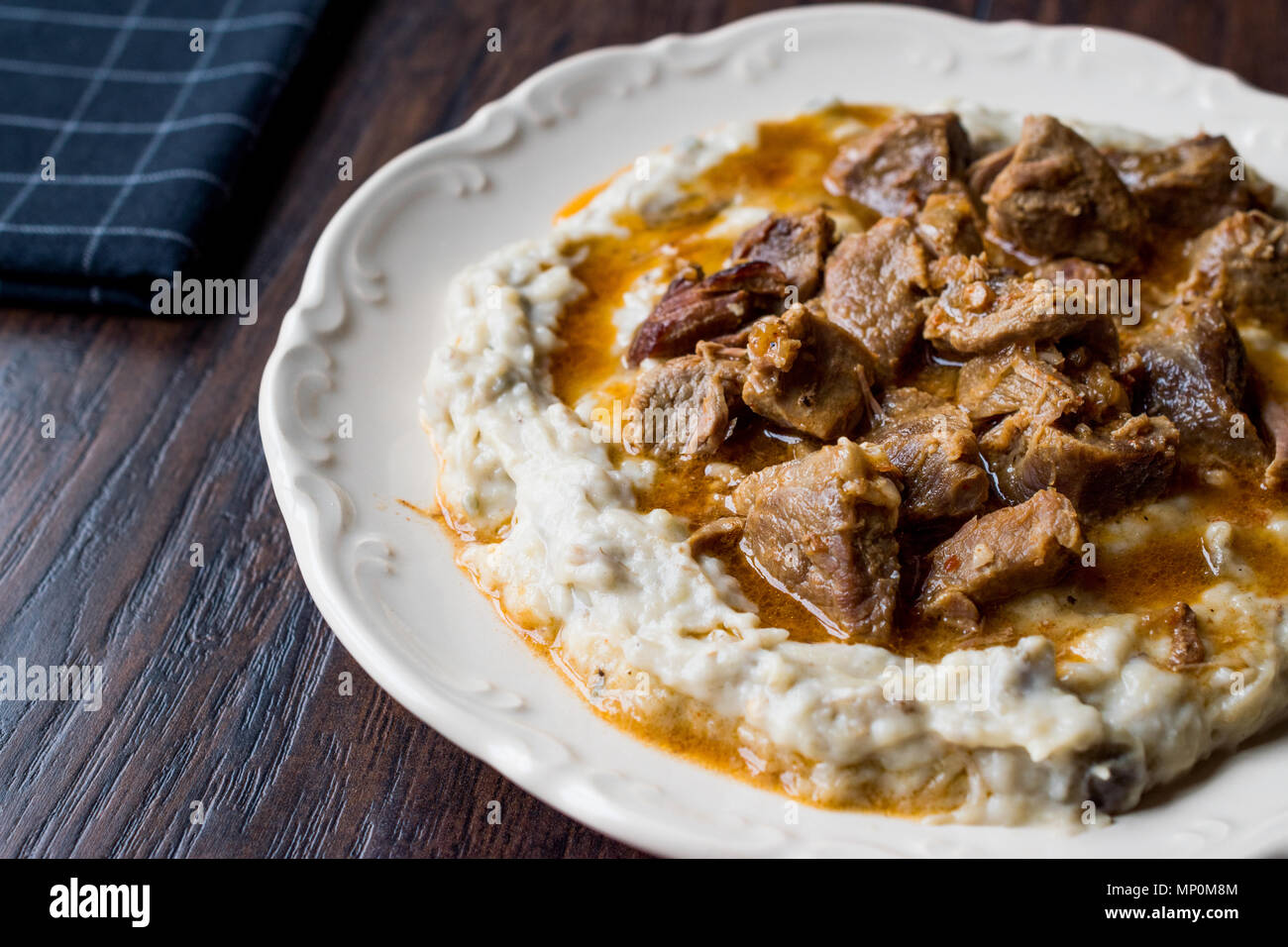 Turkish Food Hunkar Begendi made with Eggplant and Meat. Traditional ...