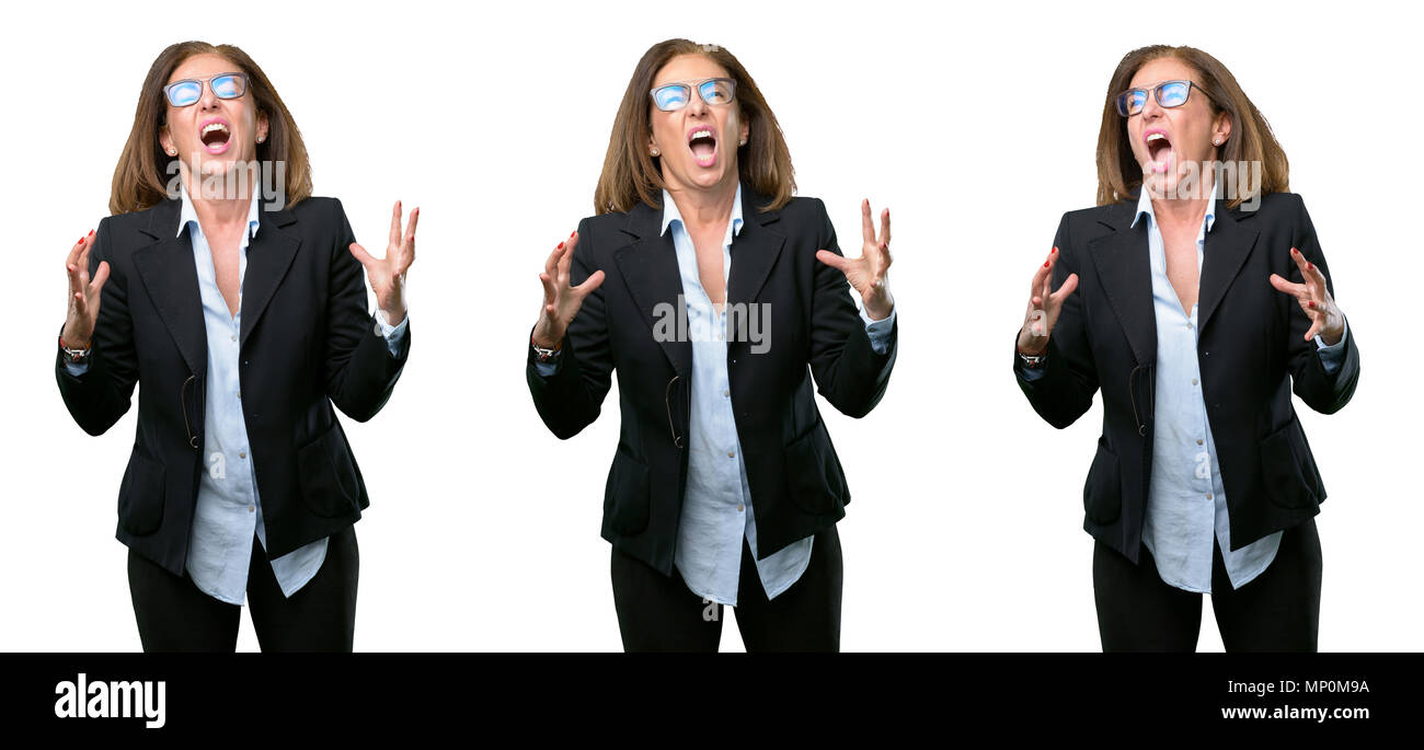 Middle age business woman terrified and nervous expressing anxiety and ...