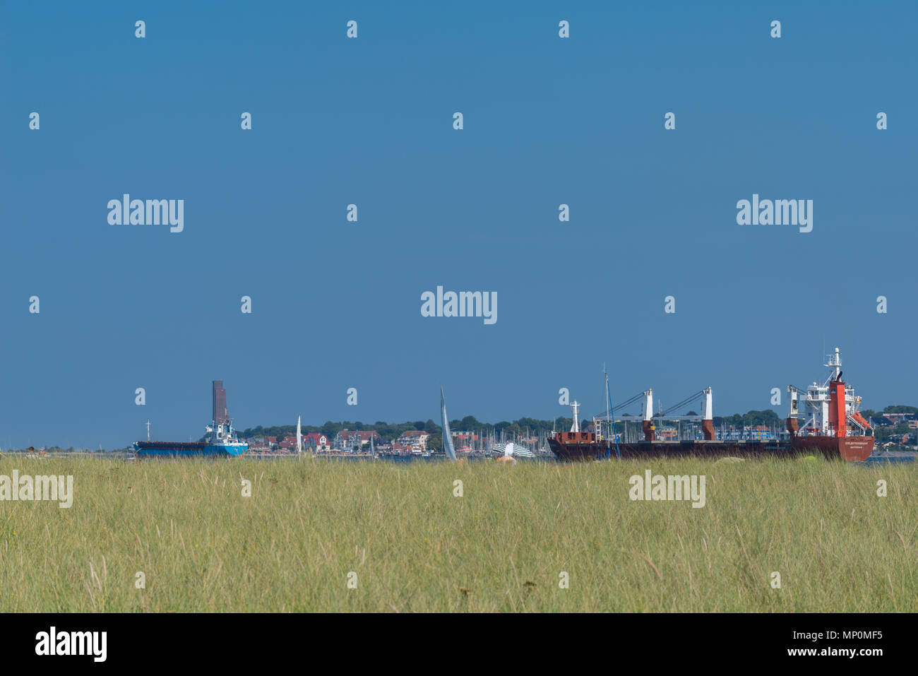 Relaxing on a hot summer day at the beach "Falkensteiner Strand", Kiel ...