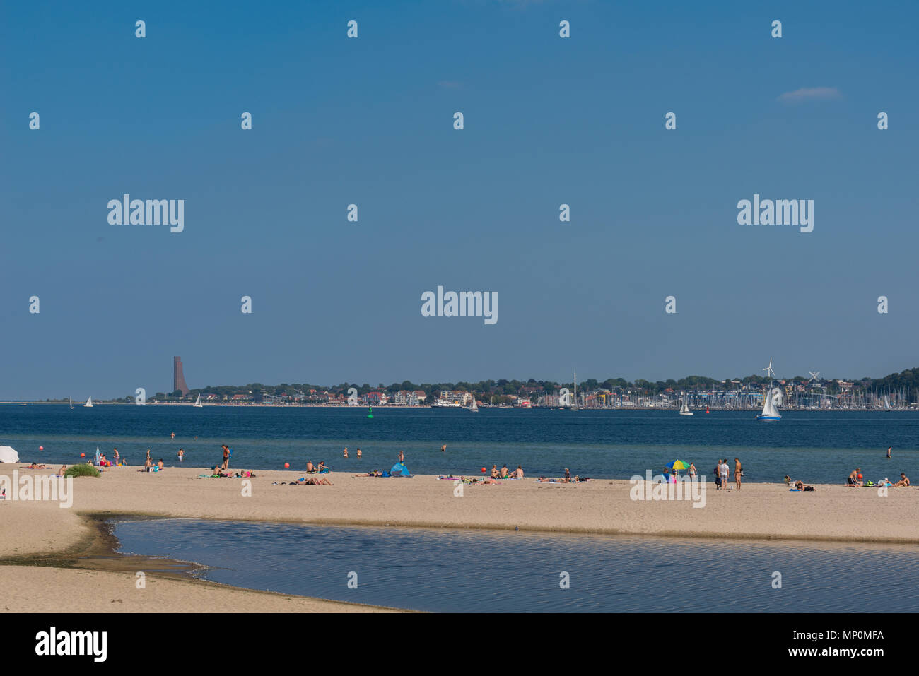 Relaxing on a hot summer day at the beach "Falkensteiner Strand", Kiel ...