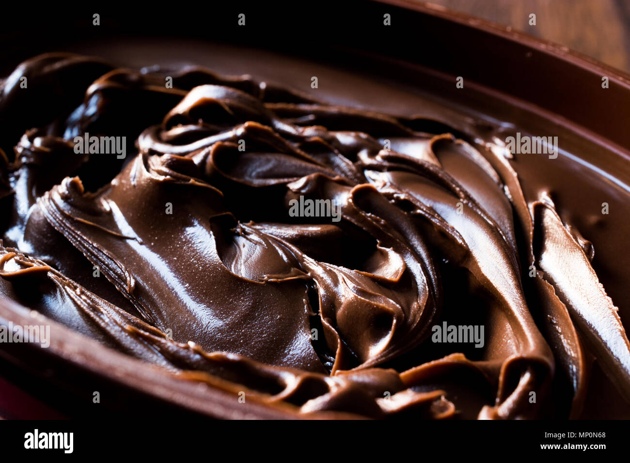 Sweet Dark Chocolate Cream in a brown bowl. Traditional Food Stock ...