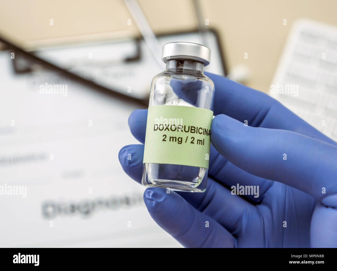Doctor subject vial with doxorubicin, medication used for disease of ...