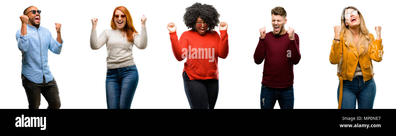 Group of cool people, woman and man happy and excited expressing ...