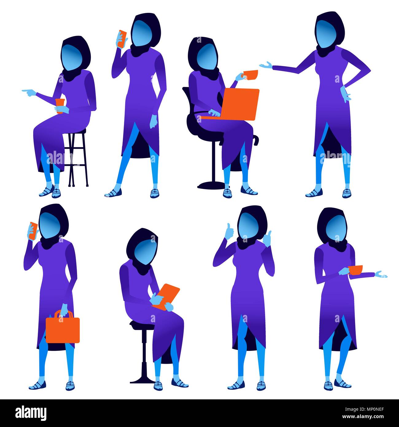 Woman Set Vector. Modern Gradient Colors. People Different Poses ...