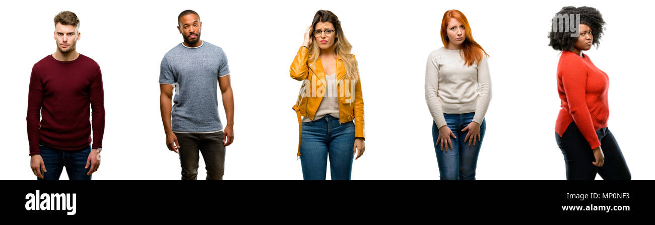 Group of cool people, woman and man irritated and angry expressing ...