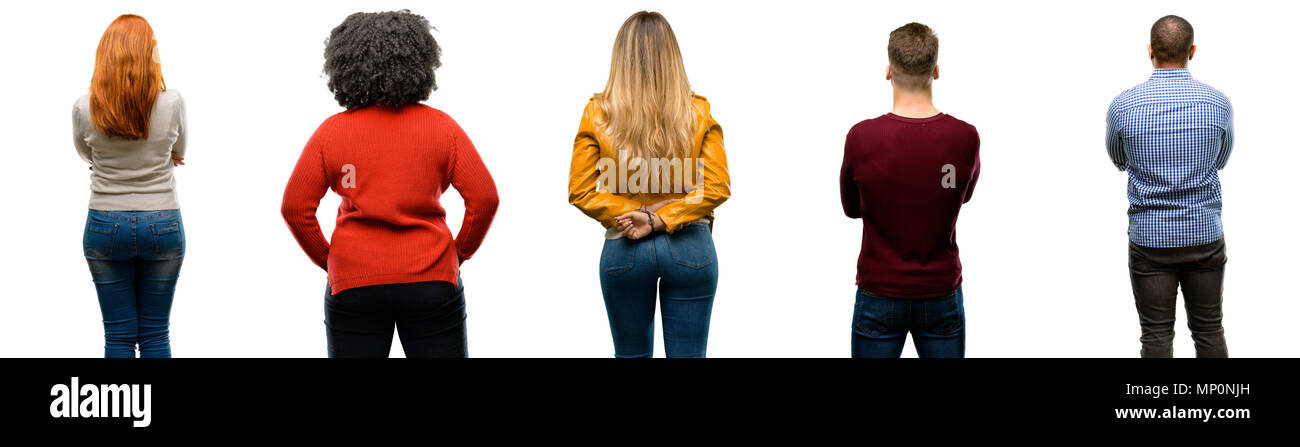 Group of cool people, woman and man backside, rear view Stock Photo - Alamy