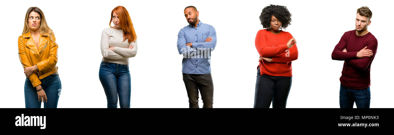 Group of cool people, woman and man irritated and angry expressing ...