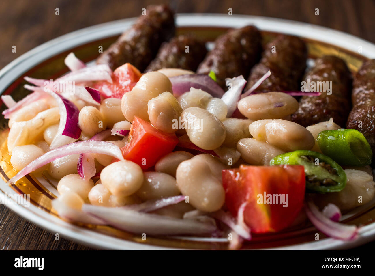 Turkish Piyaz Salad with Kofte or Kofta. Traditional Food Stock Photo ...