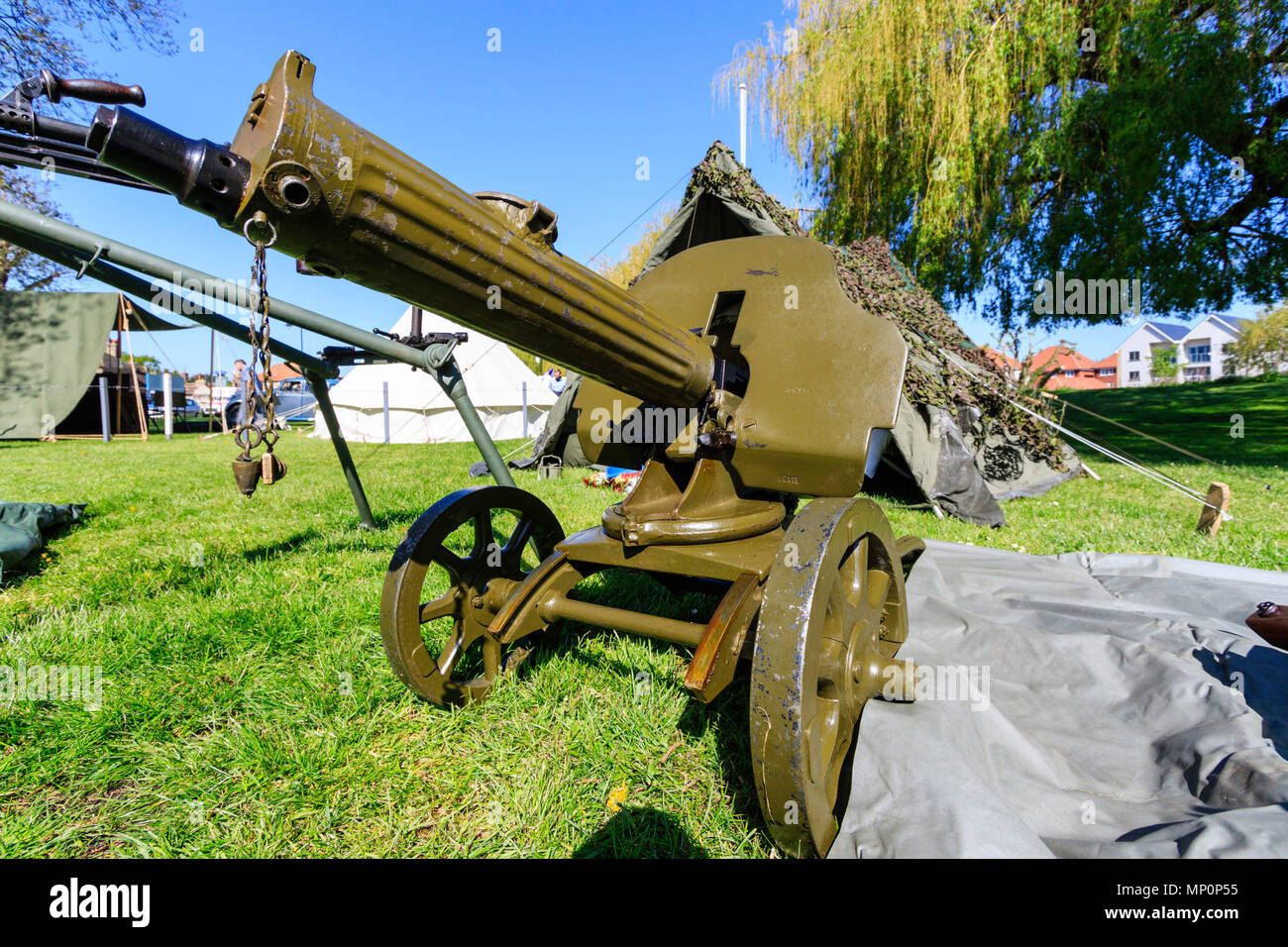 World war two Russian Maxim heavy machine gun with shield, on trolly ...