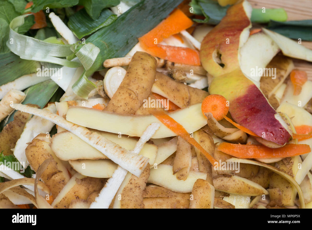 pile of rotting kitchen fruits and vegetable waste for compost Stock ...