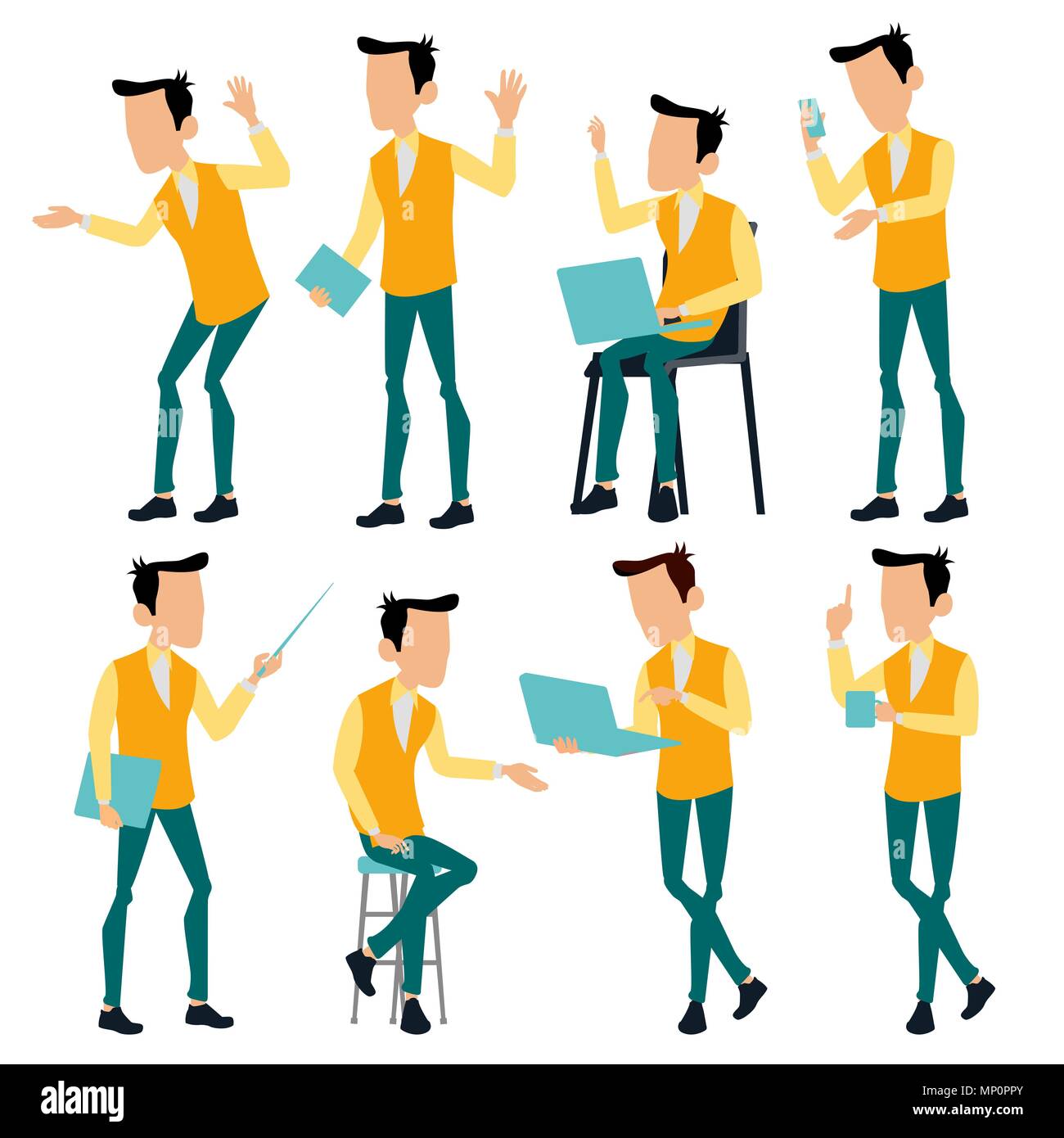 Man Set Vector. Modern Gradient Colors. People Different Poses ...