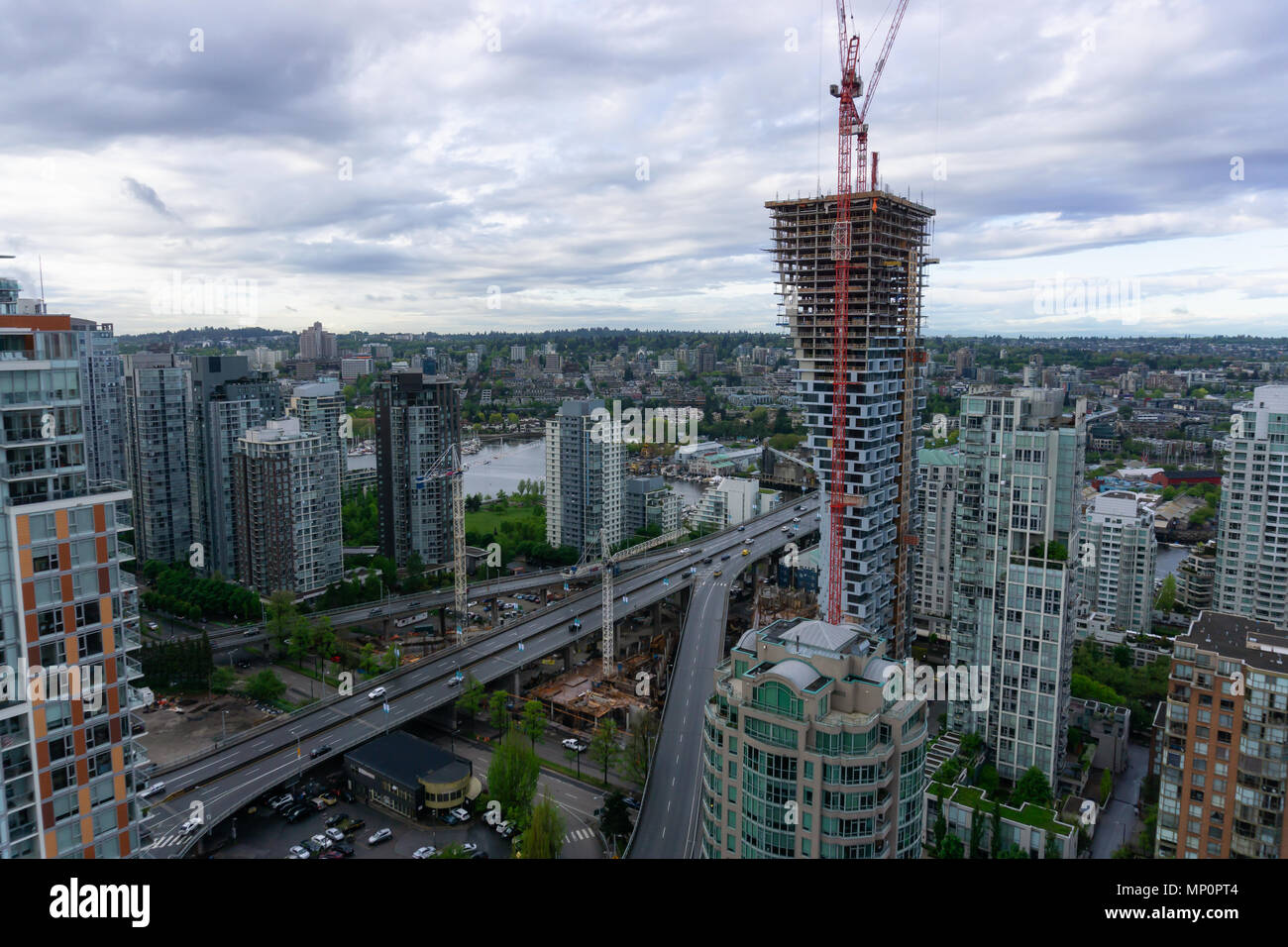 Aerial view of a new construction site in Downtown Vancouver, BC ...