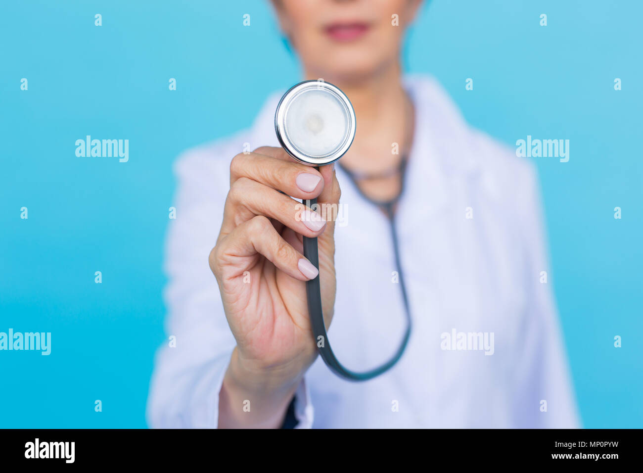 Female doctor with stethoscope, close up Stock Photo - Alamy