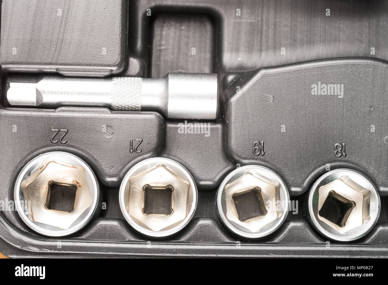 Assorted ratchet sockets inside a toolbox Stock Photo - Alamy