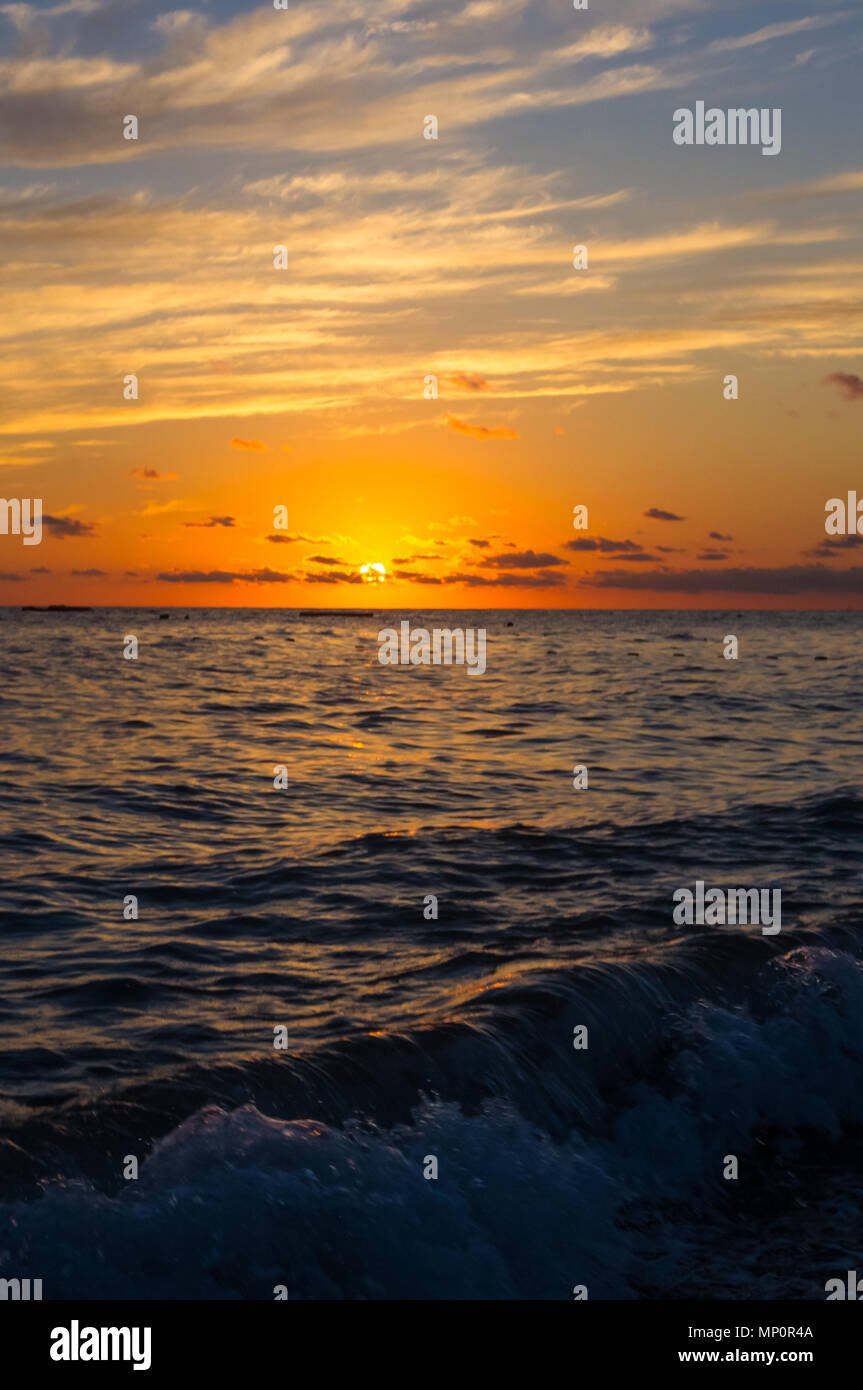 Summer sea sunset, the sun, waves and clouds, beautiful dramatic ...