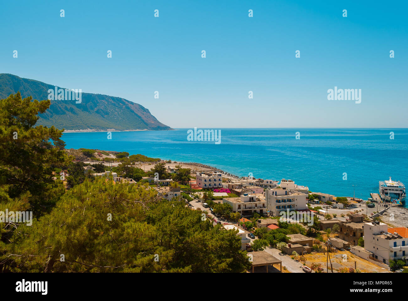 Agia Roumeli beach in Chania of Crete, Greece. The village of Agia ...
