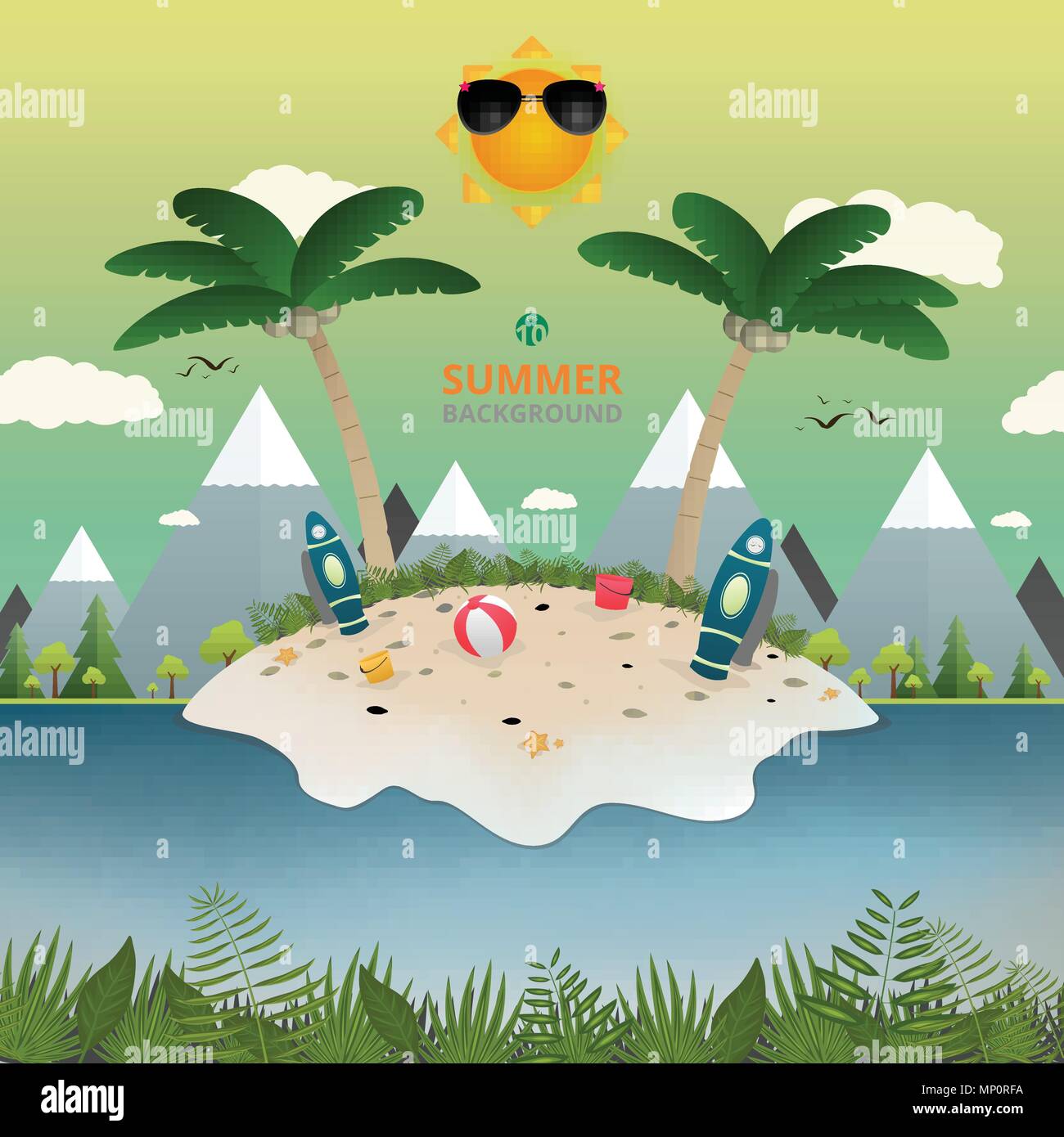 Abstract of summer with island story background, llustration vector ...