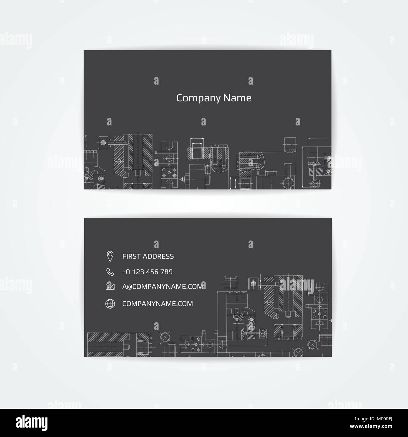 Engineering business card. Engineering drawings. vector illustration ...