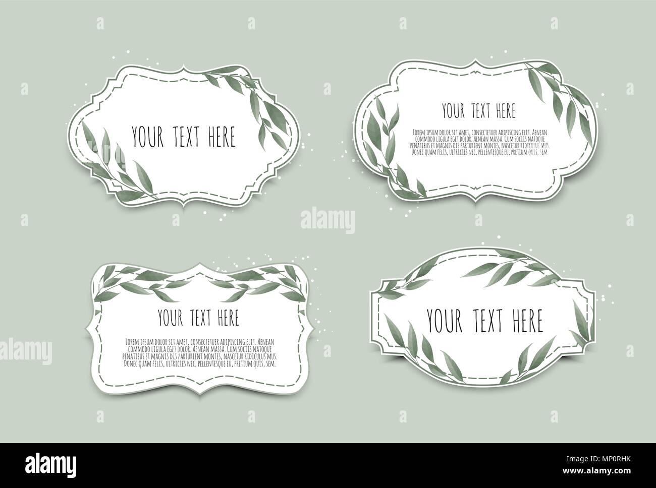 Vector set. Vintage labels with leaves. Frame border with copy space ...