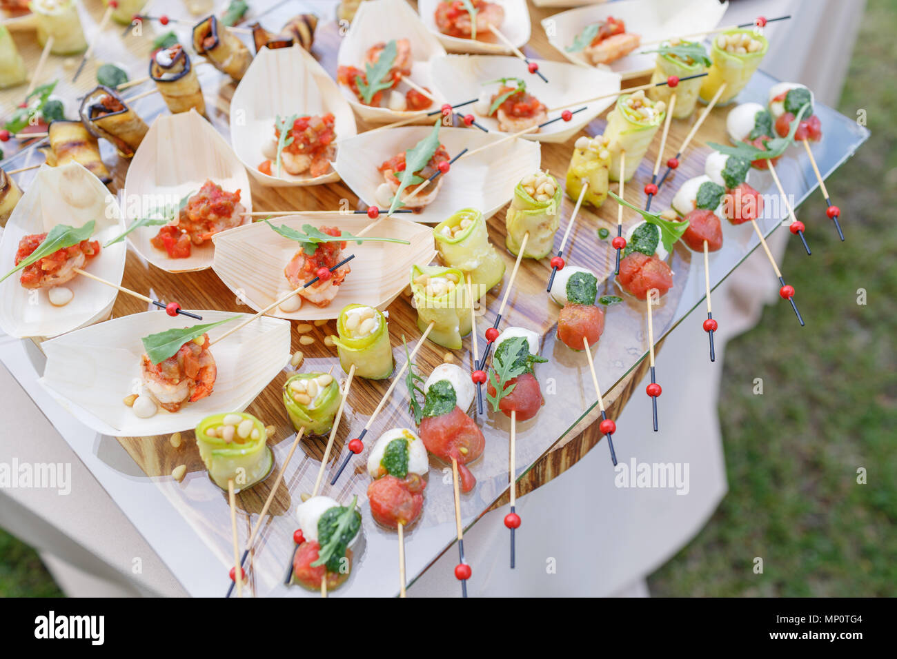 Tasty buffet table. Summer party outdoor. Catering concept Stock Photo ...