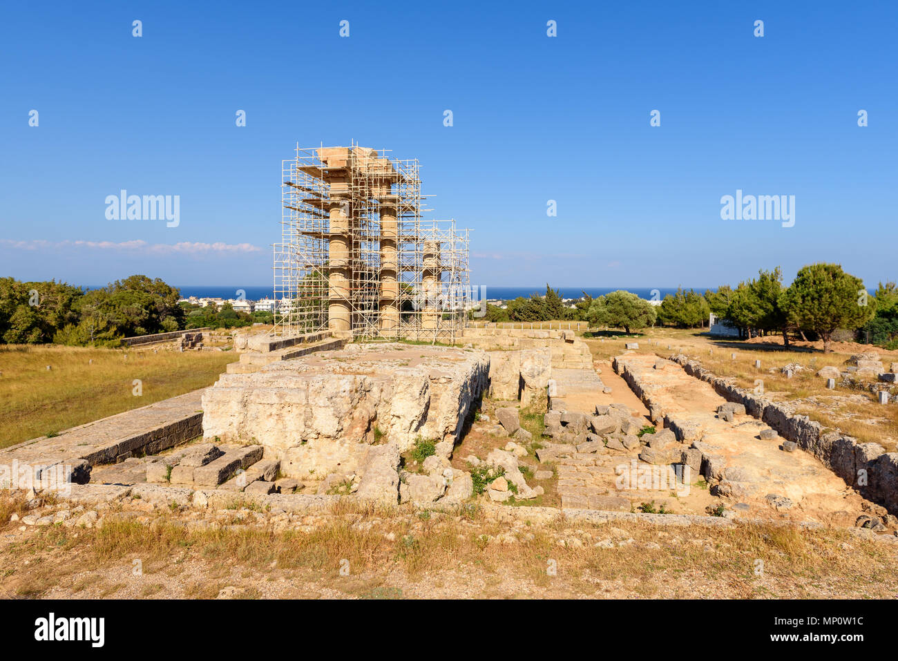 The Temple of Pythian Apollo in restoration work. Acropolis of Rhodes ...