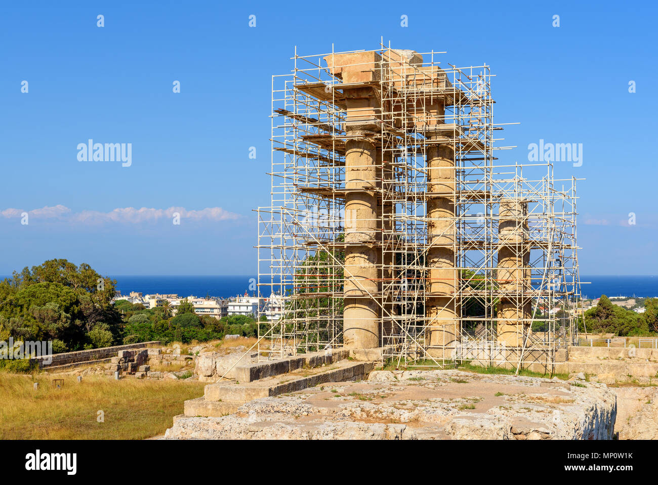 The Temple of Pythian Apollo in restoration work. Acropolis of Rhodes ...
