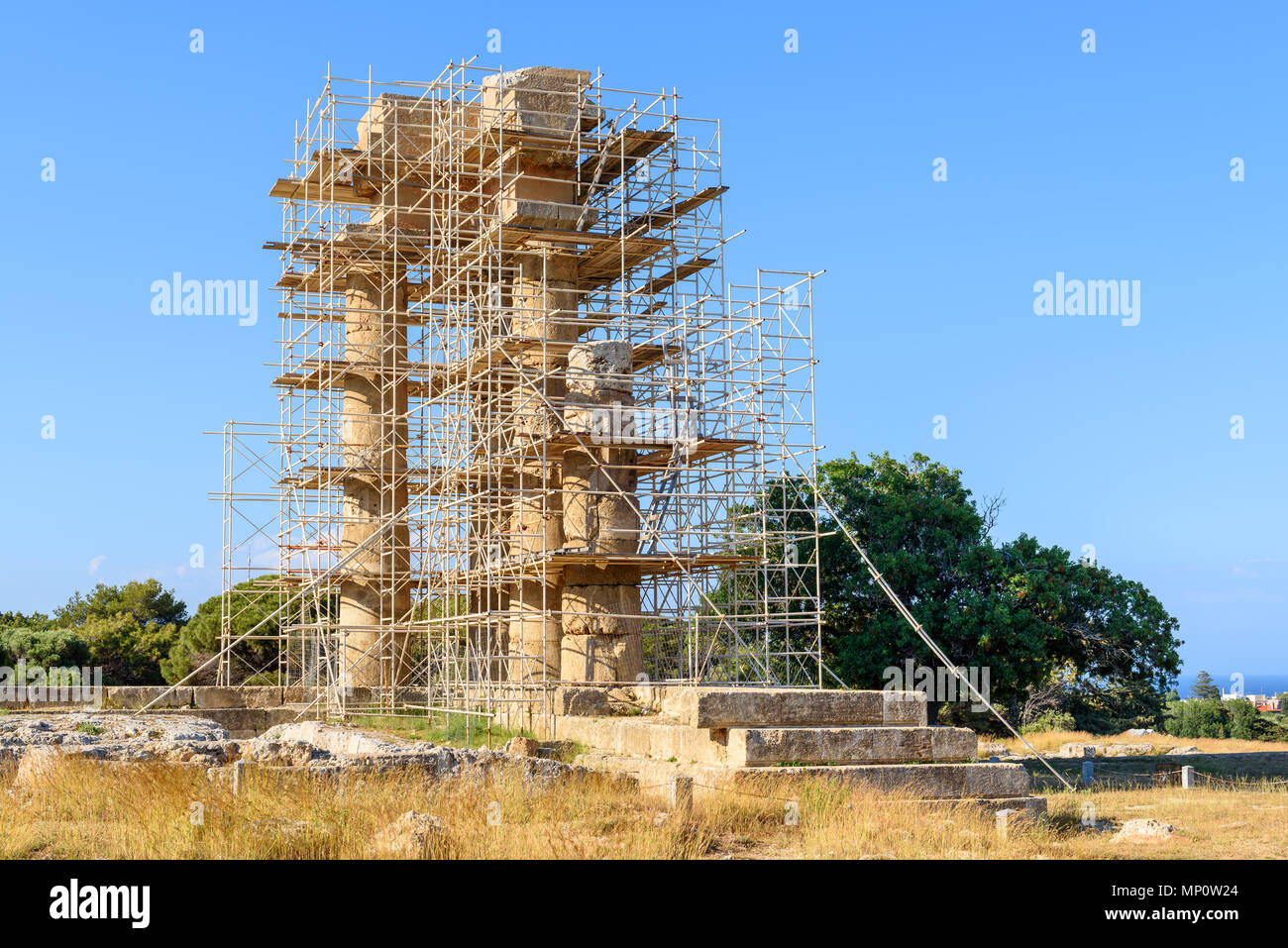 The Temple of Pythian Apollo in restoration work. Acropolis of Rhodes ...