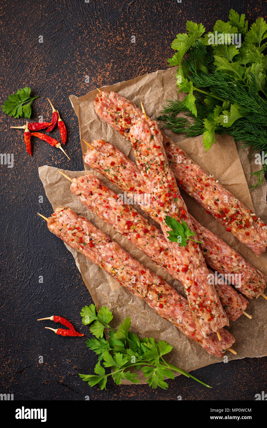 Minced meat skewers lula kebab Stock Photo - Alamy