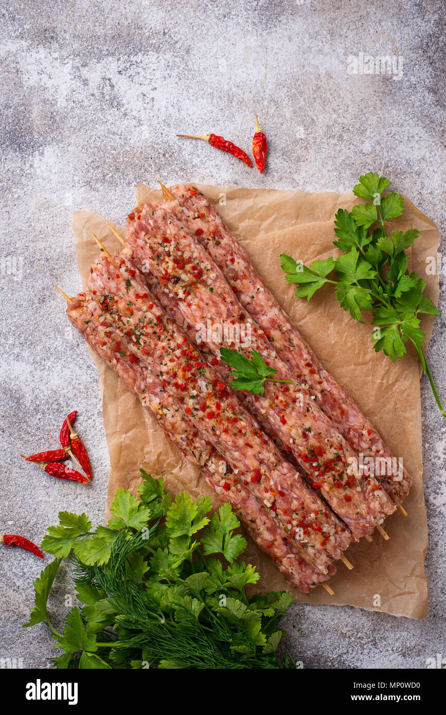 Minced meat skewers lula kebab Stock Photo - Alamy