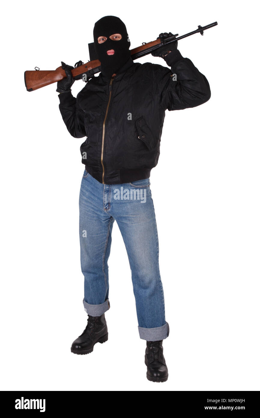 gunman with rifle isolated on white background Stock Photo - Alamy